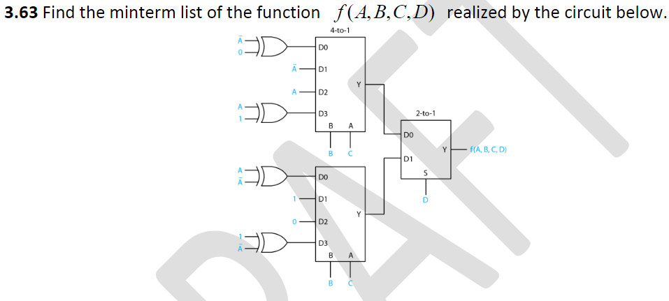 Solved 3.63 Find the minterm list of the function f(A,B,C,D) | Chegg.com