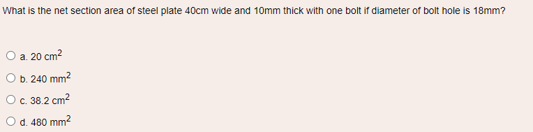 Solved What is the net section area of steel plate 40cm wide | Chegg.com