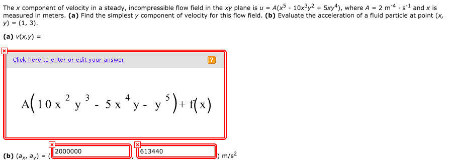 Solved The x component of velocity in a steady, | Chegg.com