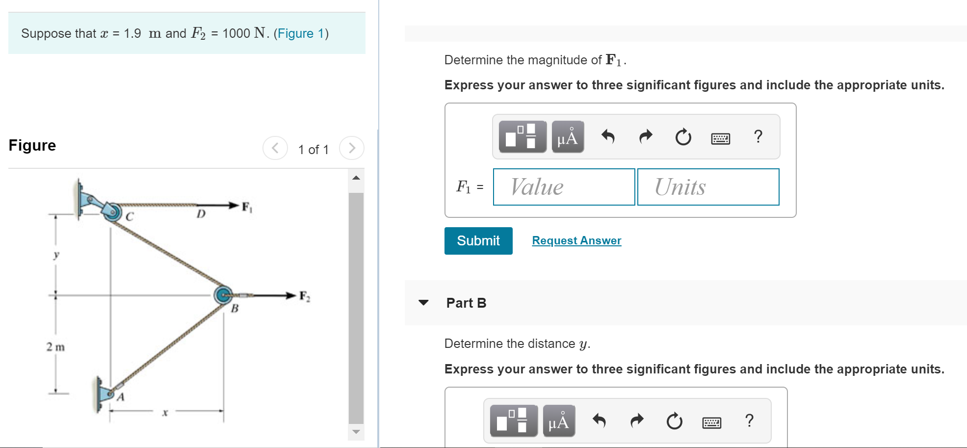 Solved Suppose that x = 1.9 m and F2 = 1000 N. (Figure 1) | Chegg.com