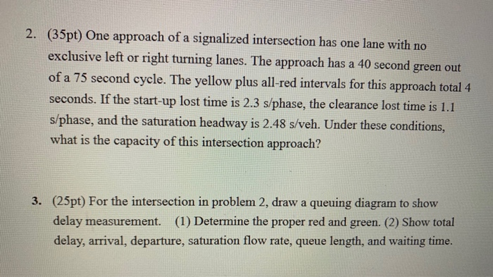Solved For the intersection in problem 2, draw a queuing | Chegg.com