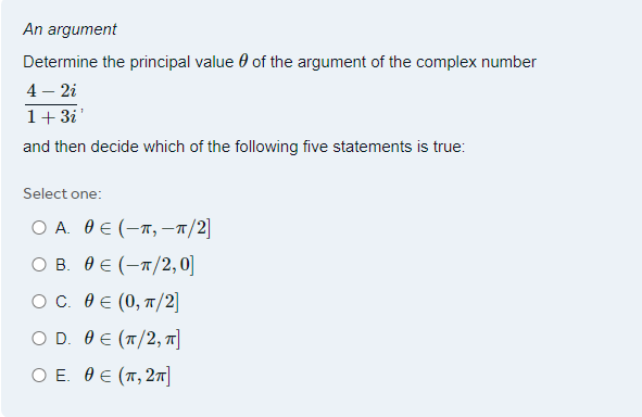 Solved An argument\\nDetermine the principal value \\\\theta | Chegg.com