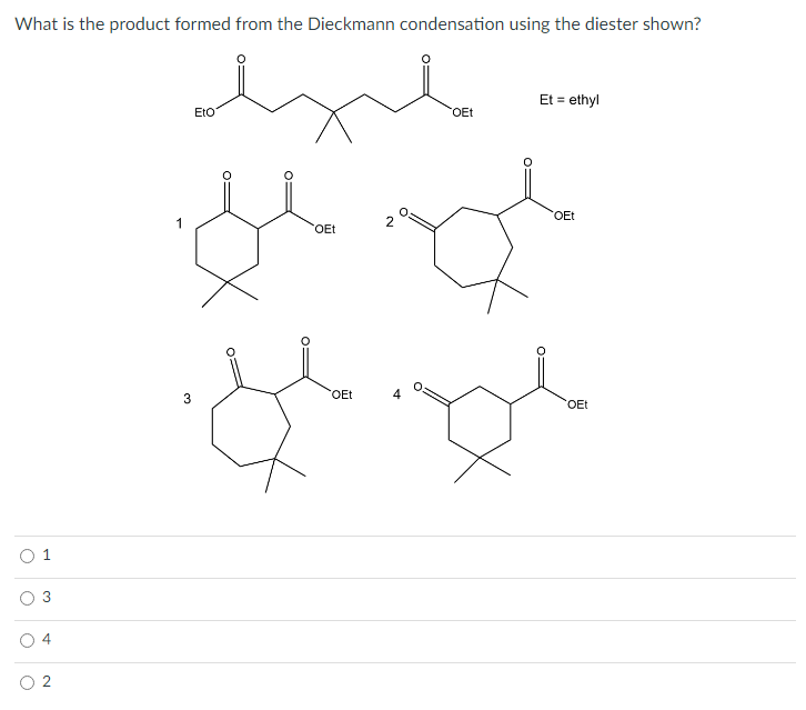 Solved What is the product formed from the Dieckmann | Chegg.com