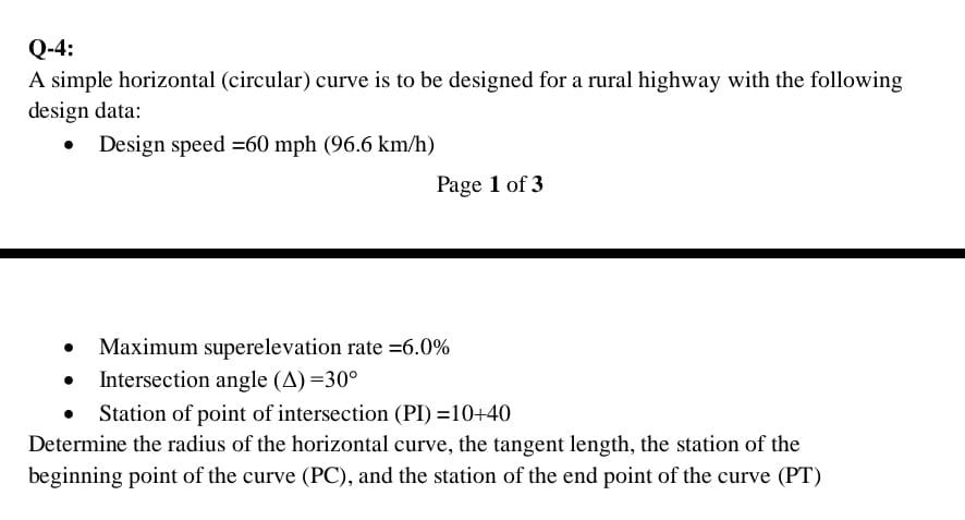 Solved Q-4: A simple horizontal (circular) curve is to be | Chegg.com
