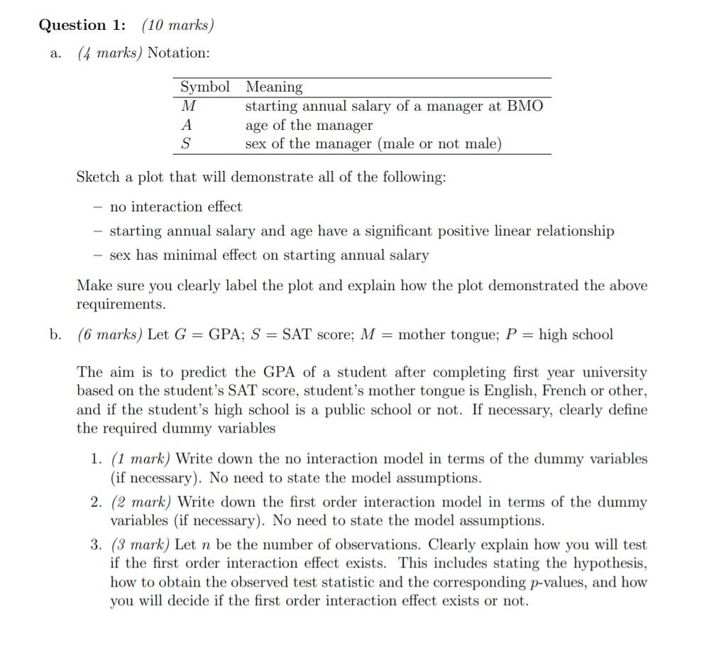 Question 1: (10 marks) a. (4 marks) Notation: Symbol | Chegg.com