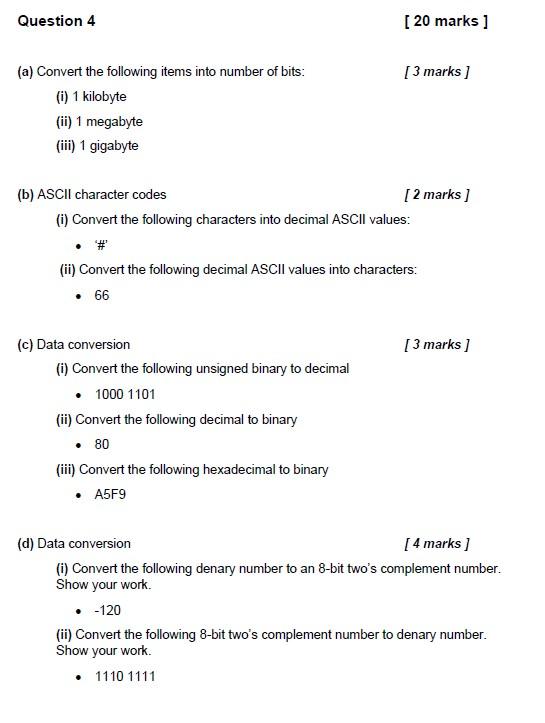 Solved (a) Convert the following items into number of bits: | Chegg.com
