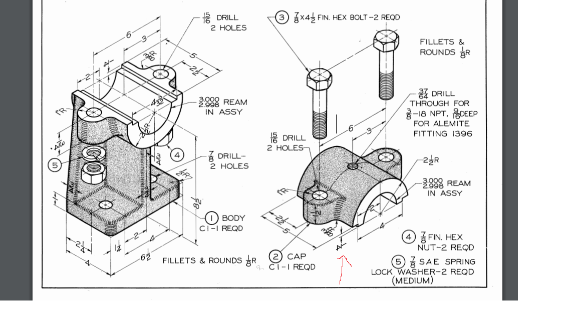 Solved 1 DRILL 2 HOLES © 2x4 FIN. HEX BOLT -2 REQD FILLETS & | Chegg.com