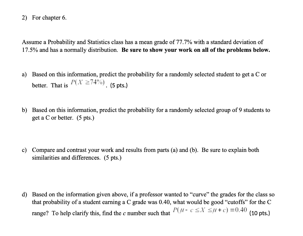 Solved 2) For chapter 6. Assume a Probability and Statistics | Chegg.com