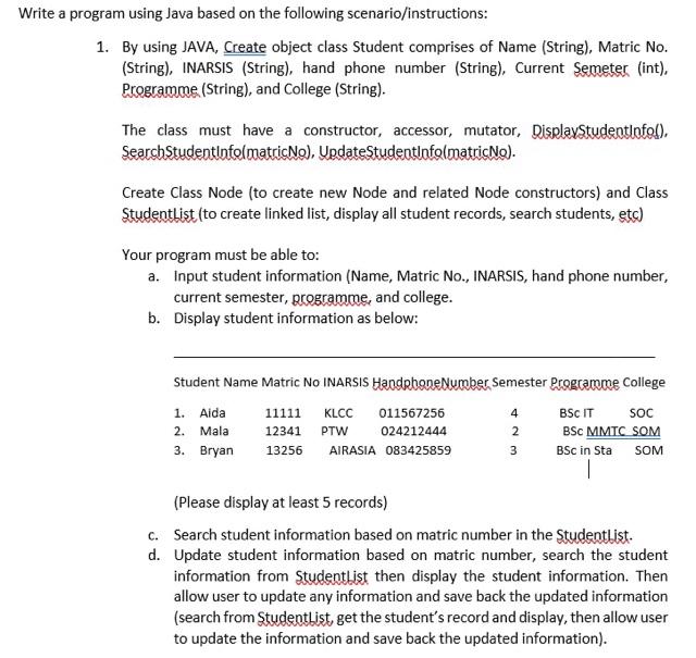 Solved Write a program using Java based on the following | Chegg.com