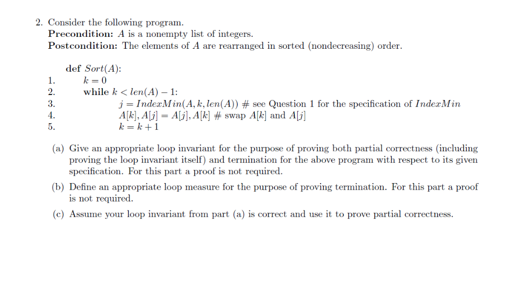2. Consider the following program. Precondition: A is | Chegg.com