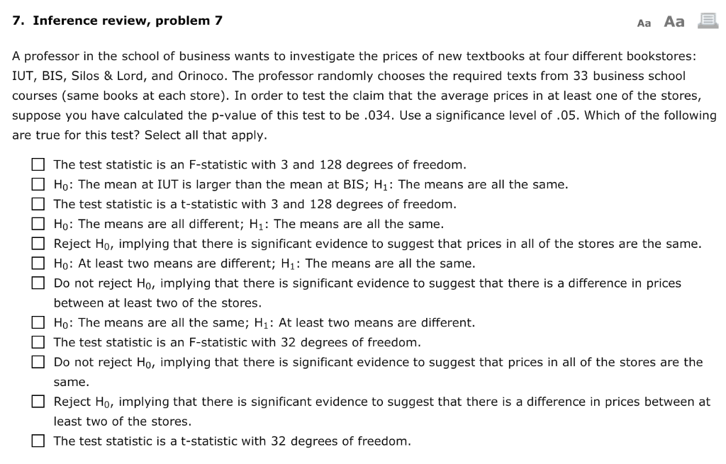 Solved 6. Inference review, problem 6 Aa Aa You want to find | Chegg.com