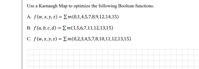 Solved Use a Karnaugh Map to optimize the following Boolean | Chegg.com