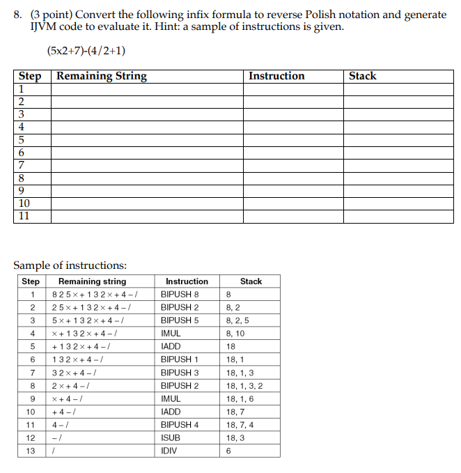 Solved 8. (3 point) Convert the following infix formula to | Chegg.com
