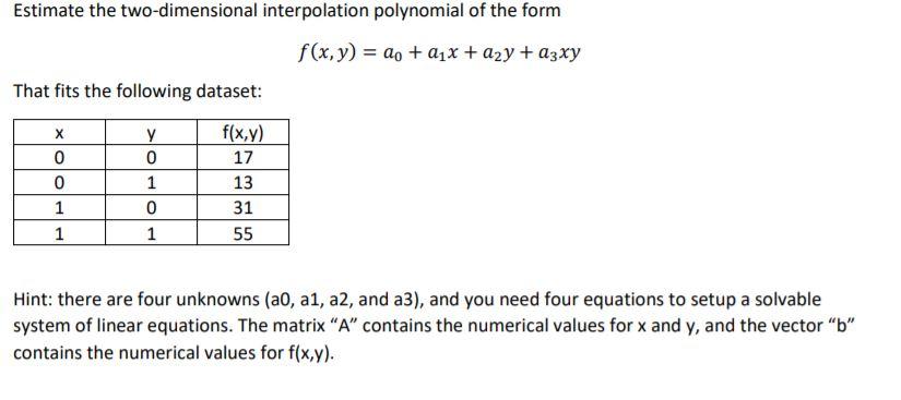 Solved Estimate the two-dimensional interpolation polynomial | Chegg.com