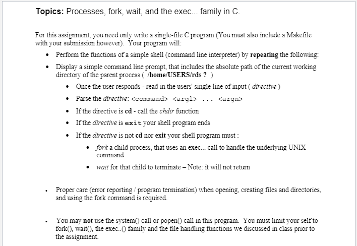 Solved Topics: Processes, fork, wait, and the exec... family | Chegg.com