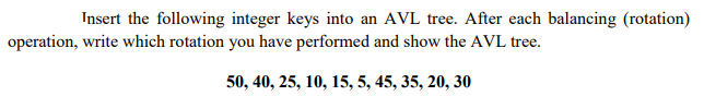 Solved Insert the following integer keys into an AVL tree. | Chegg.com