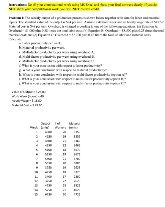 Solved Instructions: Do all your computational work using MS | Chegg.com