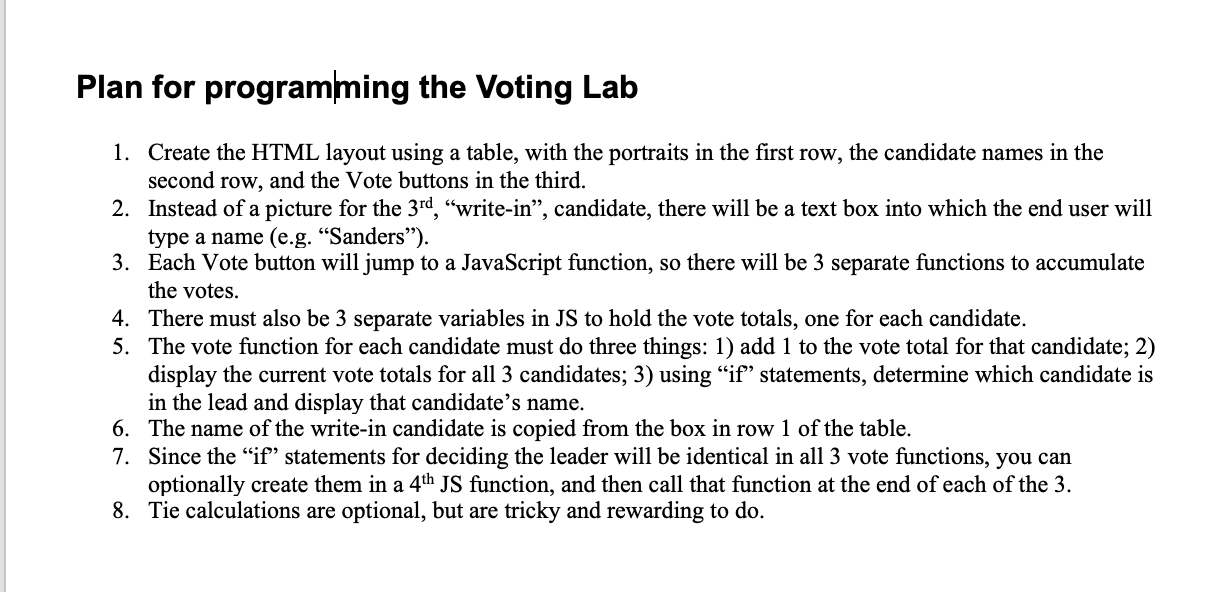 Solved Plan for programming the Voting LabCreate the HTML | Chegg.com