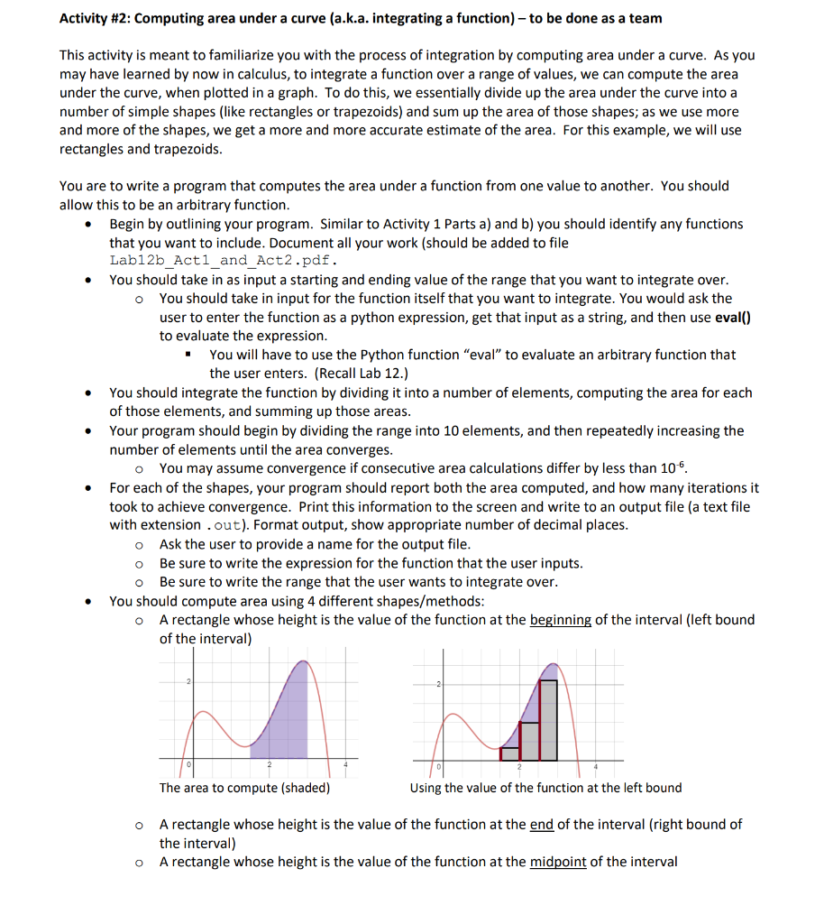 Activity #2: Computing area under a curve (a.k.a. | Chegg.com