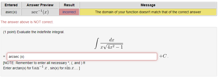 Solved Entered asec(x) Answer Preview sec-(x) Result | Chegg.com