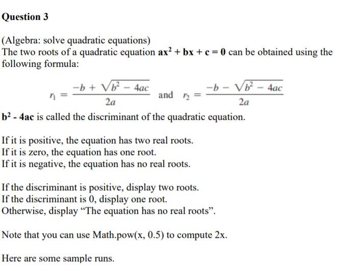 Solved Question 3 (Algebra: solve quadratic equations) The | Chegg.com