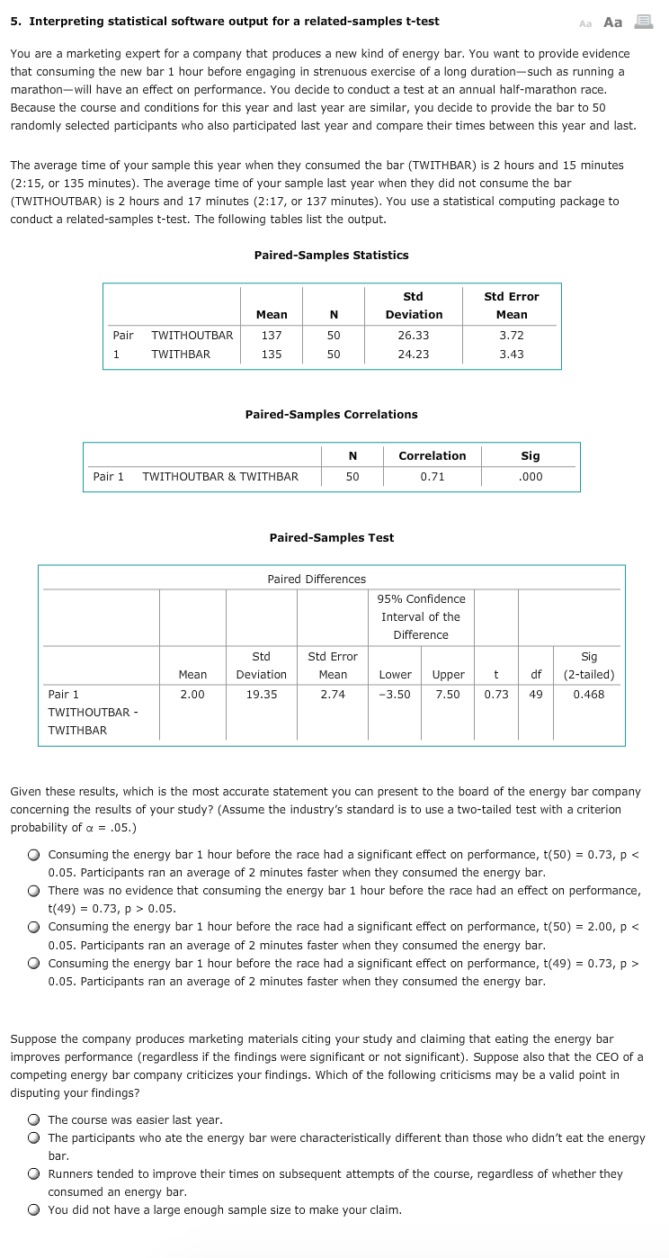 Solved 5. Interpreting statistical software output for a | Chegg.com