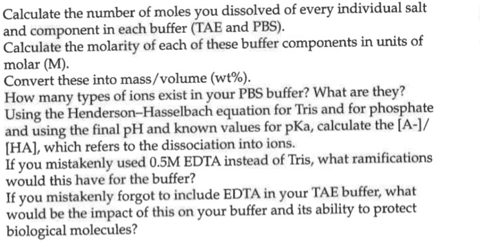 TABLE 2-1 Common Buffers, Solutions, and Their pH | Chegg.com