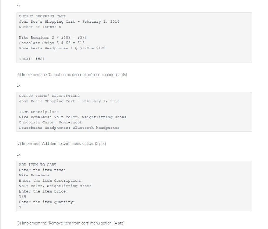 Solved 15.1 Online shopping cart Part B This program extends | Chegg.com