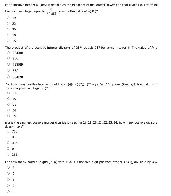 Solved For a positive integer n,g(n) is defined as the | Chegg.com