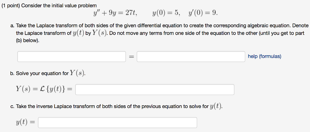 Solved 1 point) Consider the initial value problem y" +9y- | Chegg.com