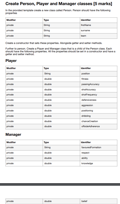 Solved Create Person, Player and Manager classes [5 marks] | Chegg.com