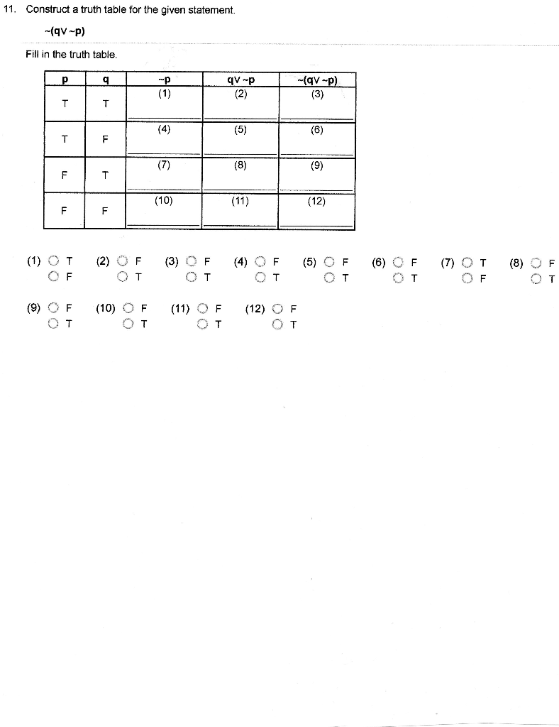 Solved 11 Construct A Truth Table For The Given Statement