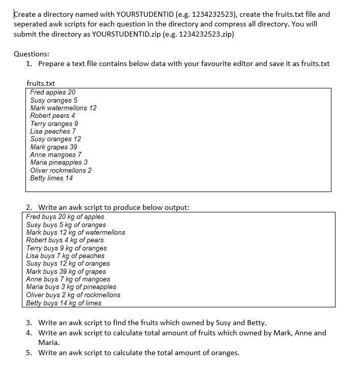 Solved Create a directory named with YOURSTUDENTID (e.g. | Chegg.com