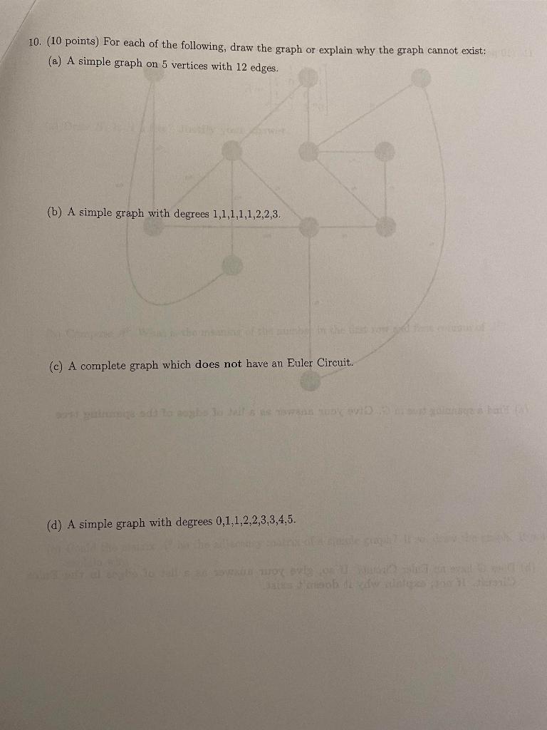 Solved 10. (10 points) For each of the following, draw the | Chegg.com