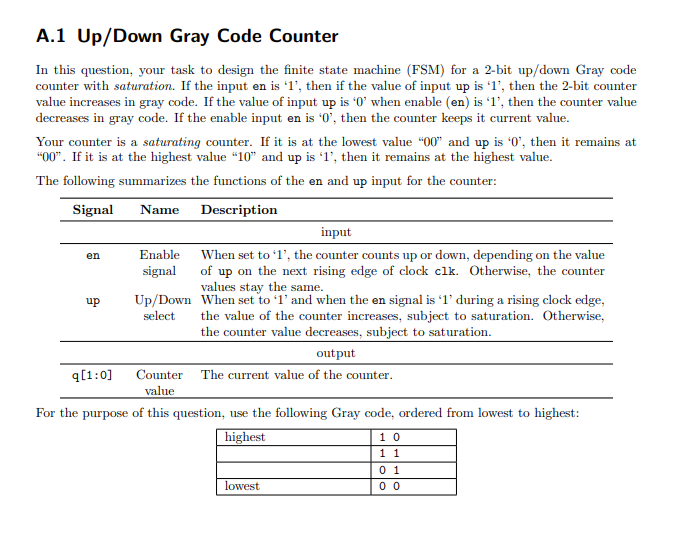 Solved A.1 Up/Down Gray Code Counter In this question, your | Chegg.com