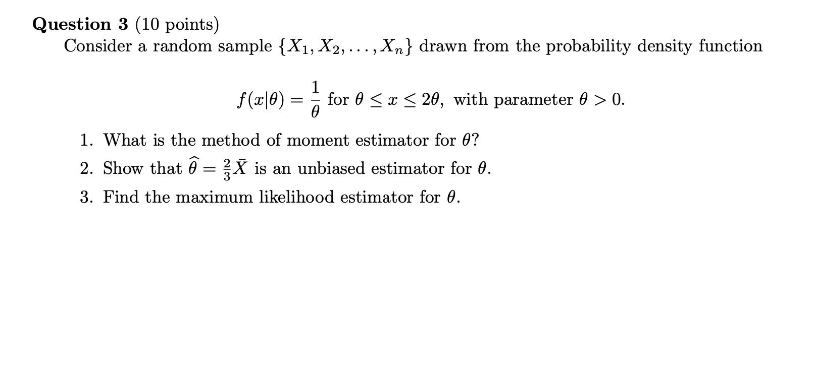 Solved Question 3 (10 points) Consider a random sample | Chegg.com