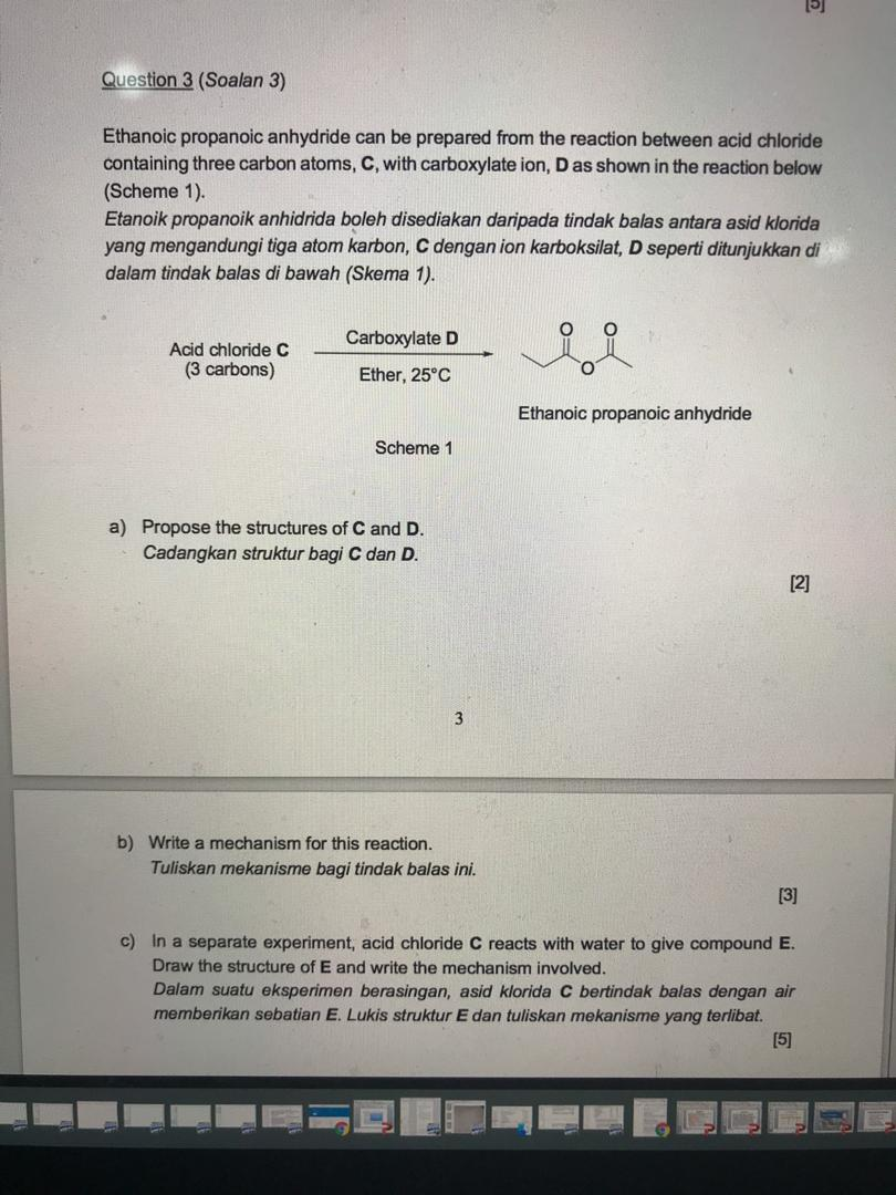 Solved 1) Question 3 (Soalan 3) Ethanoic propanoic anhydride | Chegg.com