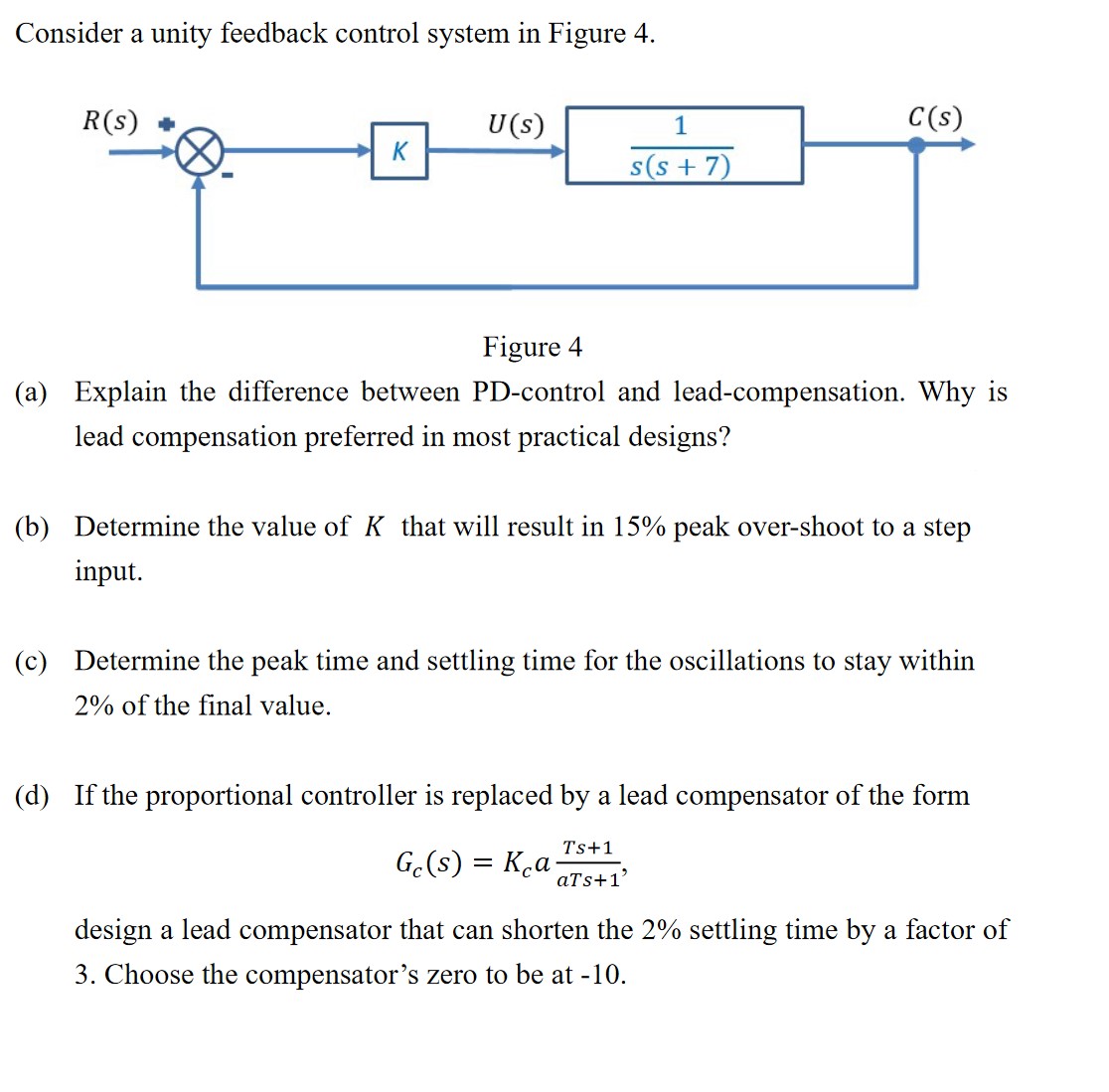 Solved Consider a unity feedback control system in Figure 4. | Chegg.com