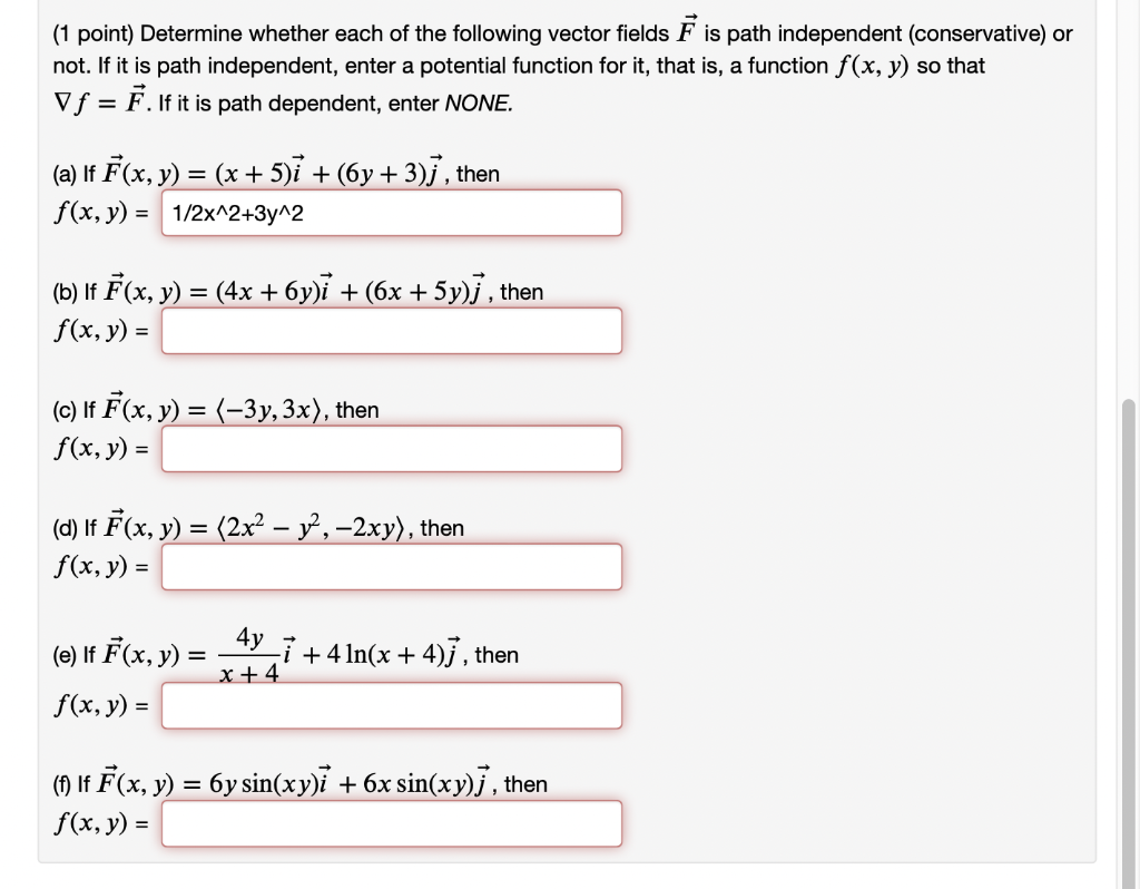 Solved Determine whether each of the following vector fields | Chegg.com