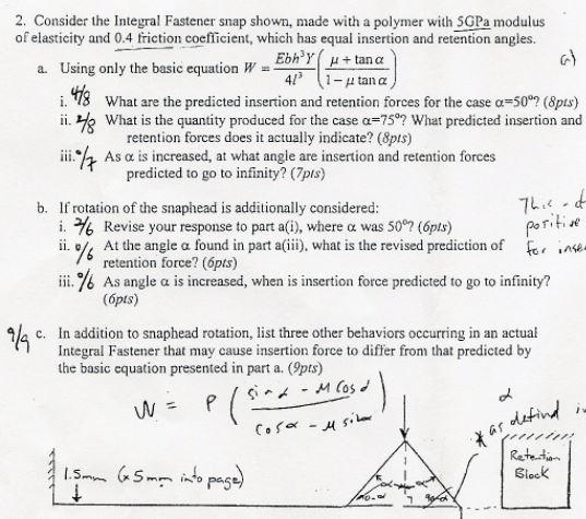 2. Consider the Integral Fastener snap shown, made | Chegg.com