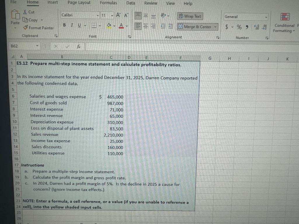 Solved E5.12 Prepare multi-step income statement and | Chegg.com