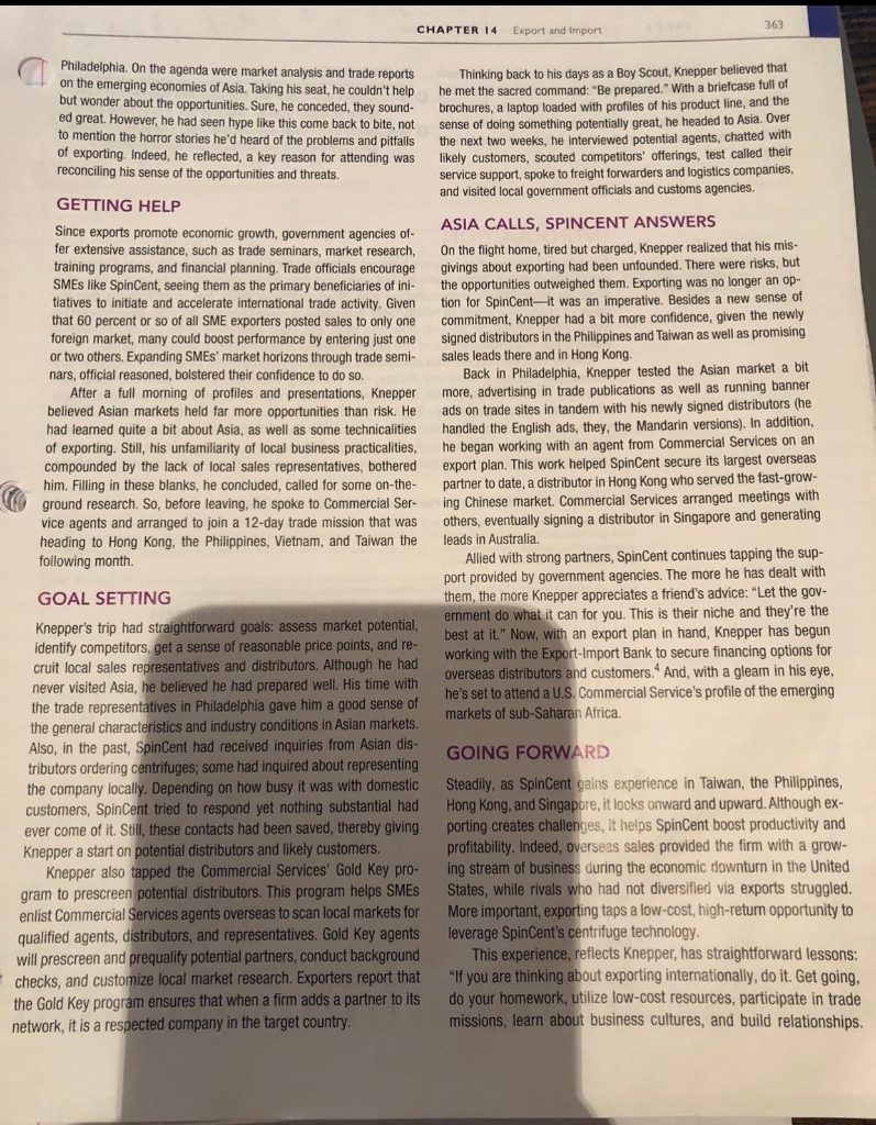 Solved CASE SpinCent: The Decision to Export More than | Chegg.com