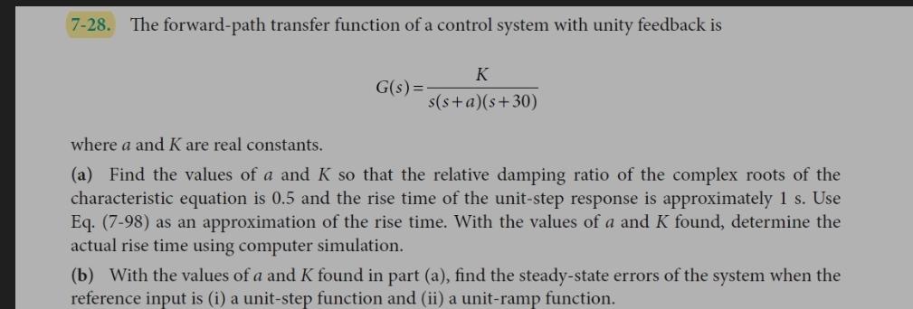 Solved 7-28. The forward-path transfer function of a control | Chegg.com