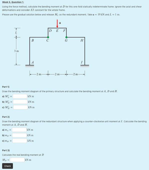 Solved Week 5, Question 1: Using the force method, calculate | Chegg.com