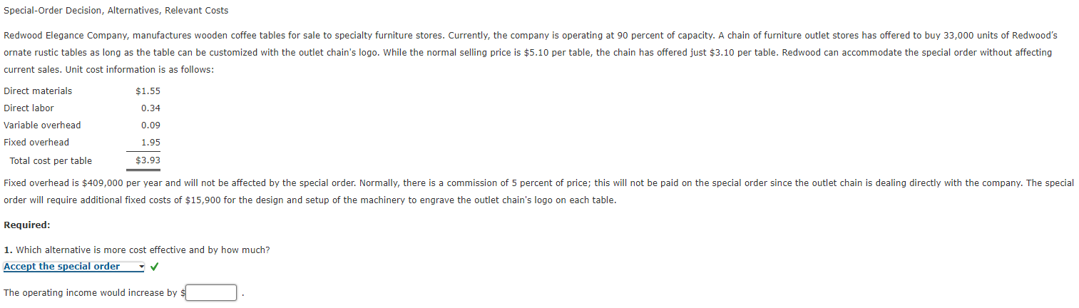 Solved Special-Order Decision, Alternatives, Relevant Costs | Chegg.com