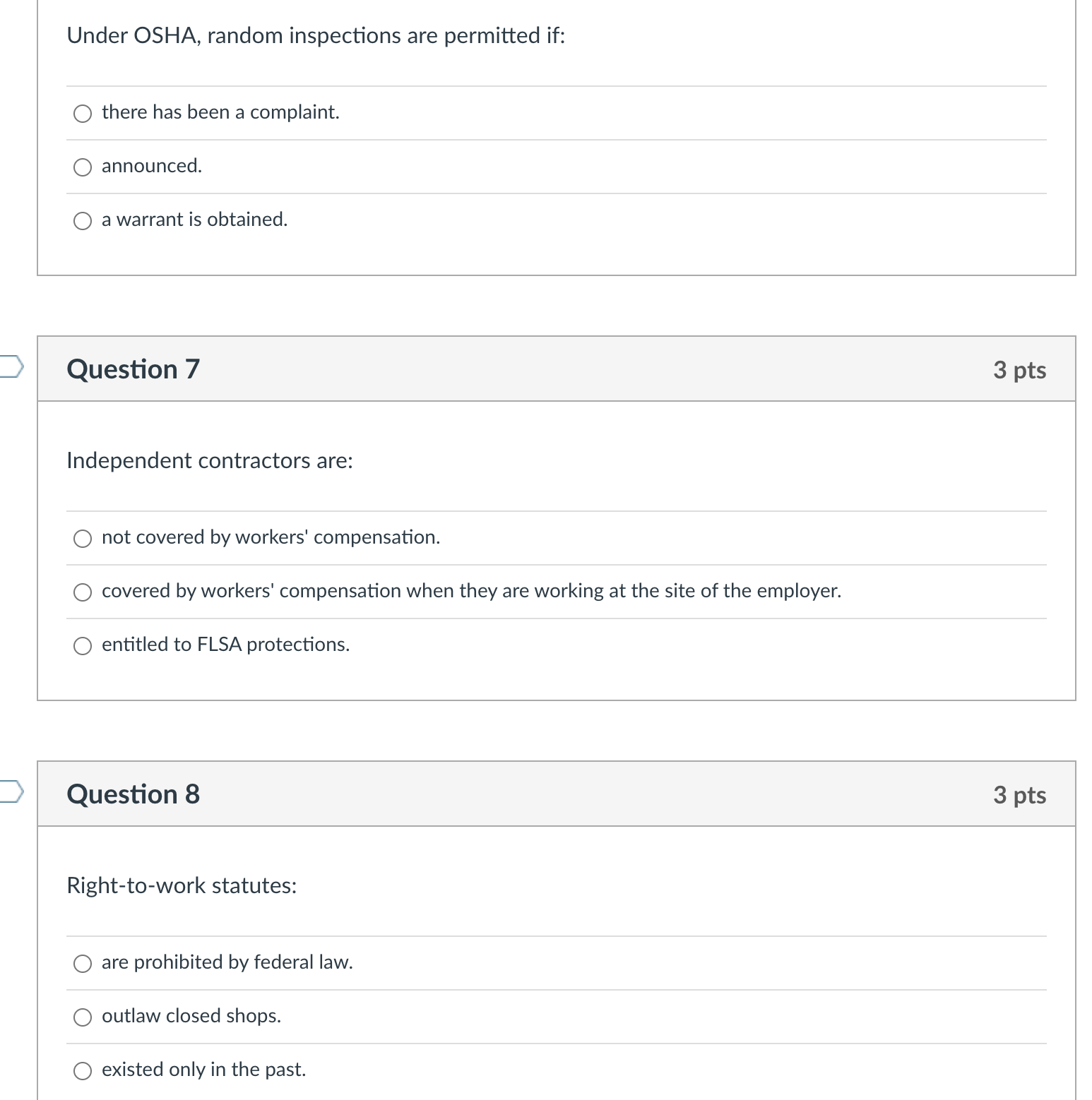 Solved Under OSHA, random inspections are permitted if: | Chegg.com
