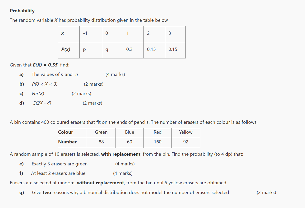 Solved Probability The random variable X has probability | Chegg.com