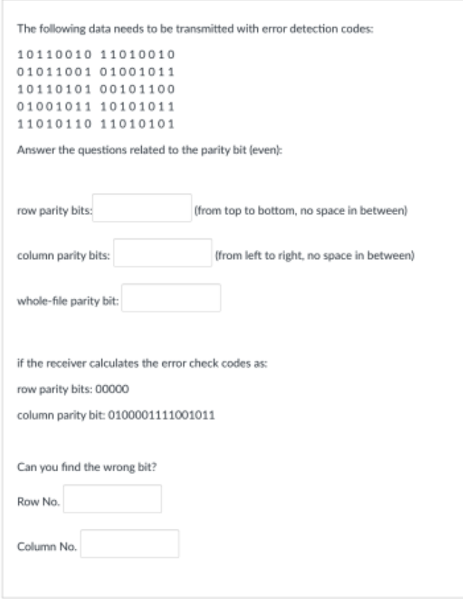 Solved The following data needs to be transmitted with error | Chegg.com