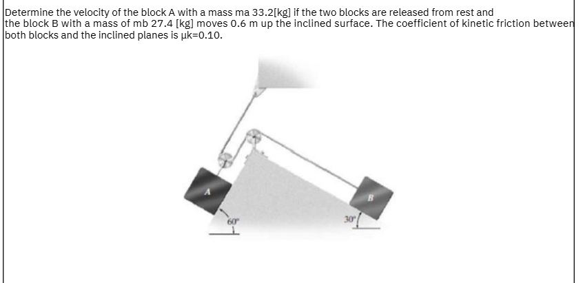 Solved Determine the velocity of the block A with a mass ma | Chegg.com