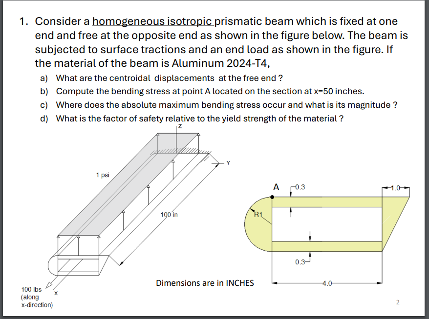 Solved 1. ﻿Consider a homogeneous isotropic prismatic beam | Chegg.com